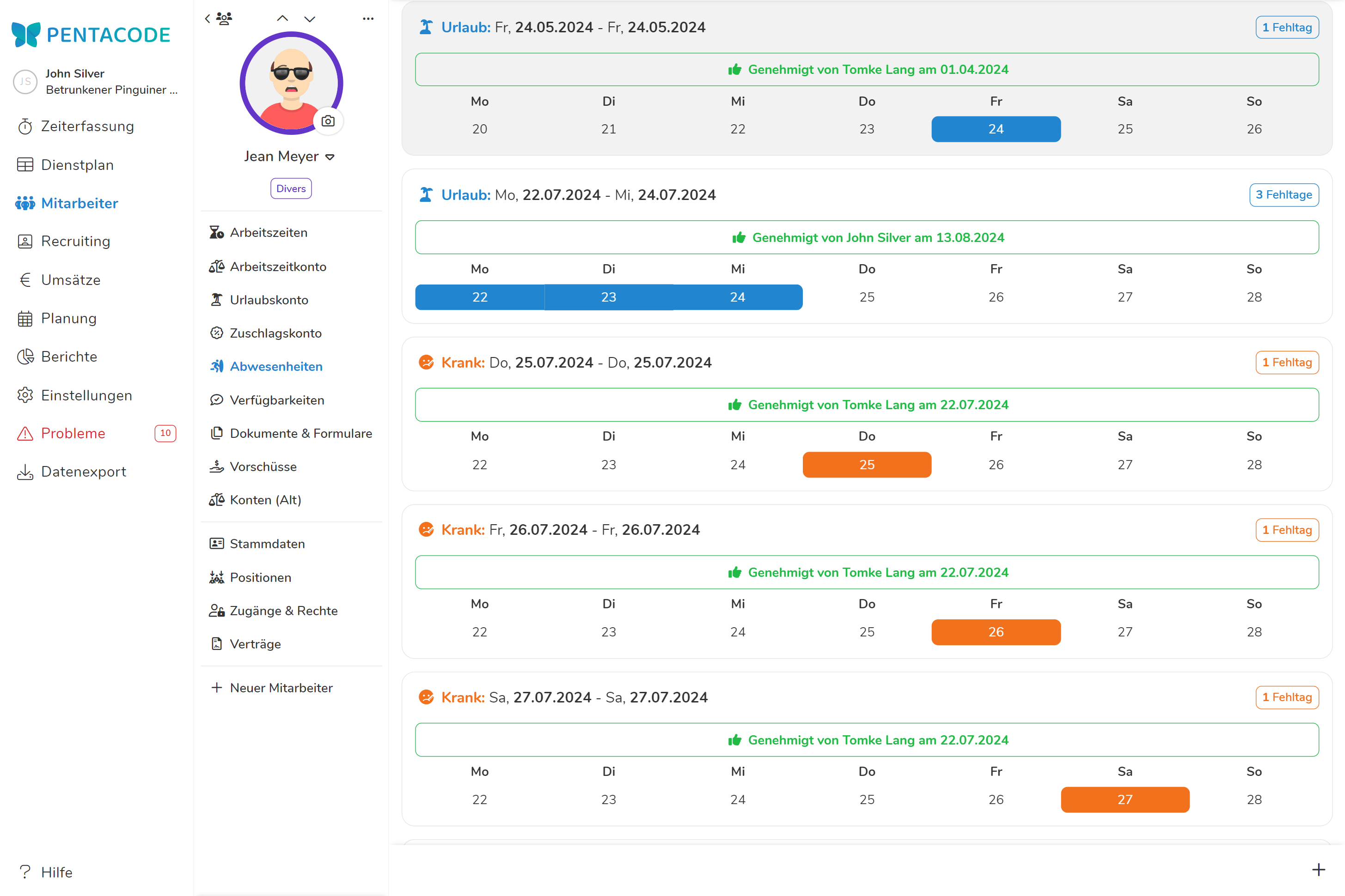 Abwesenheiten | Wissensportal | Pentacode
